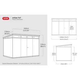 Keter Artisan 11' x 7' (Nominal) Pent Resin Shed Grey - Screwfix
