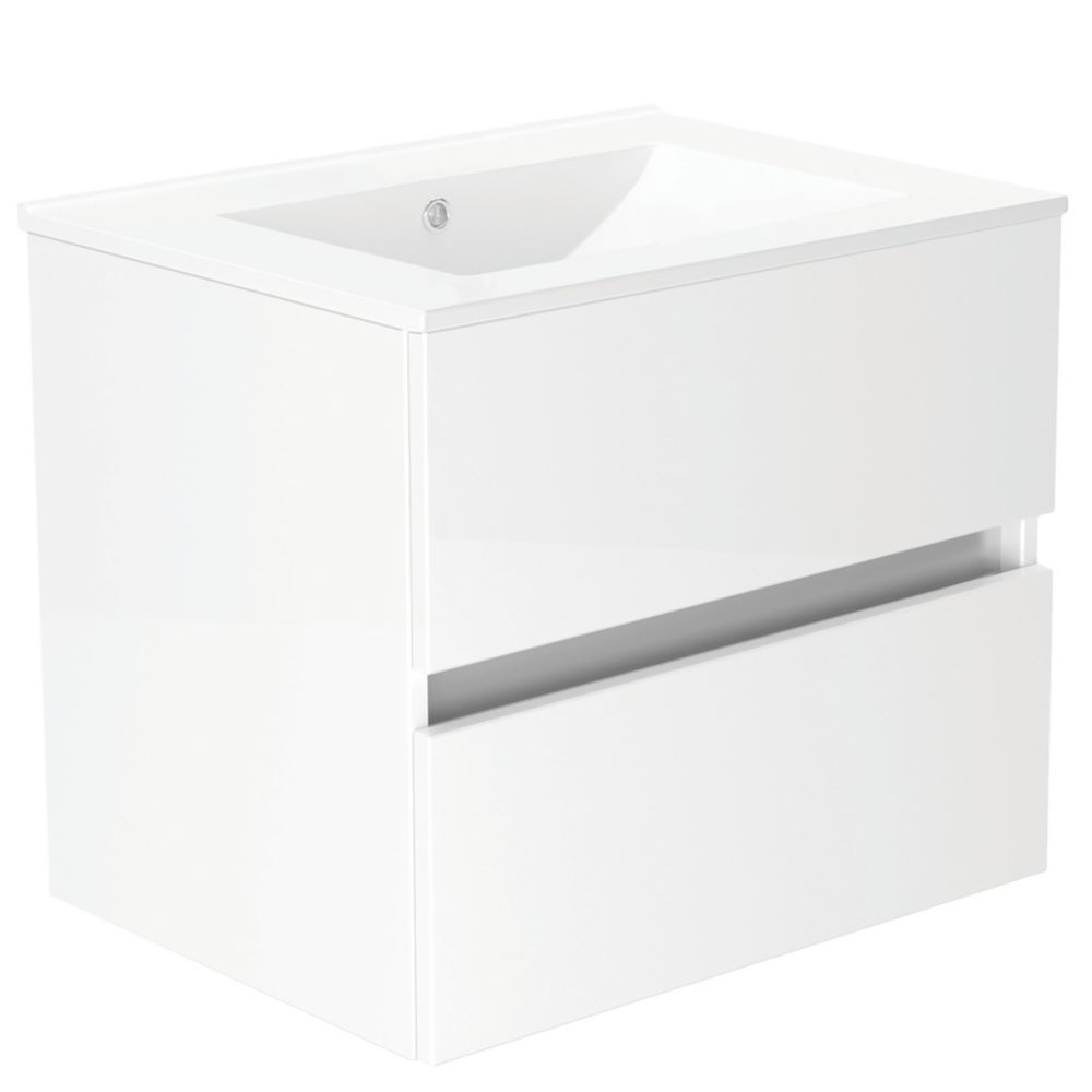 Newland Double Drawer Wall-Mounted Vanity Unit with Basin Gloss White ...