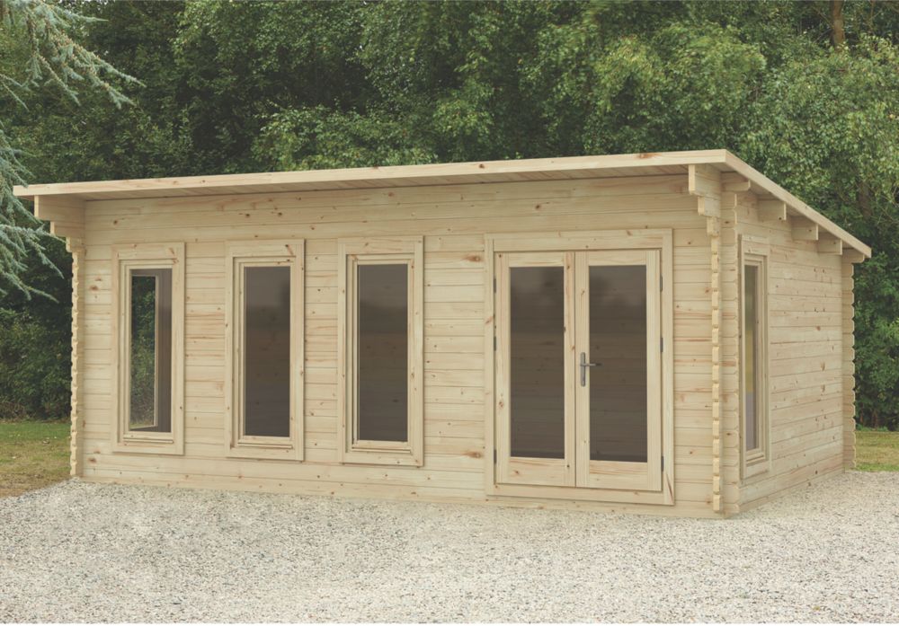 Forest Wolverley 19' 6" x 13' (Nominal) Pent Timber Log Cabin - Screwfix