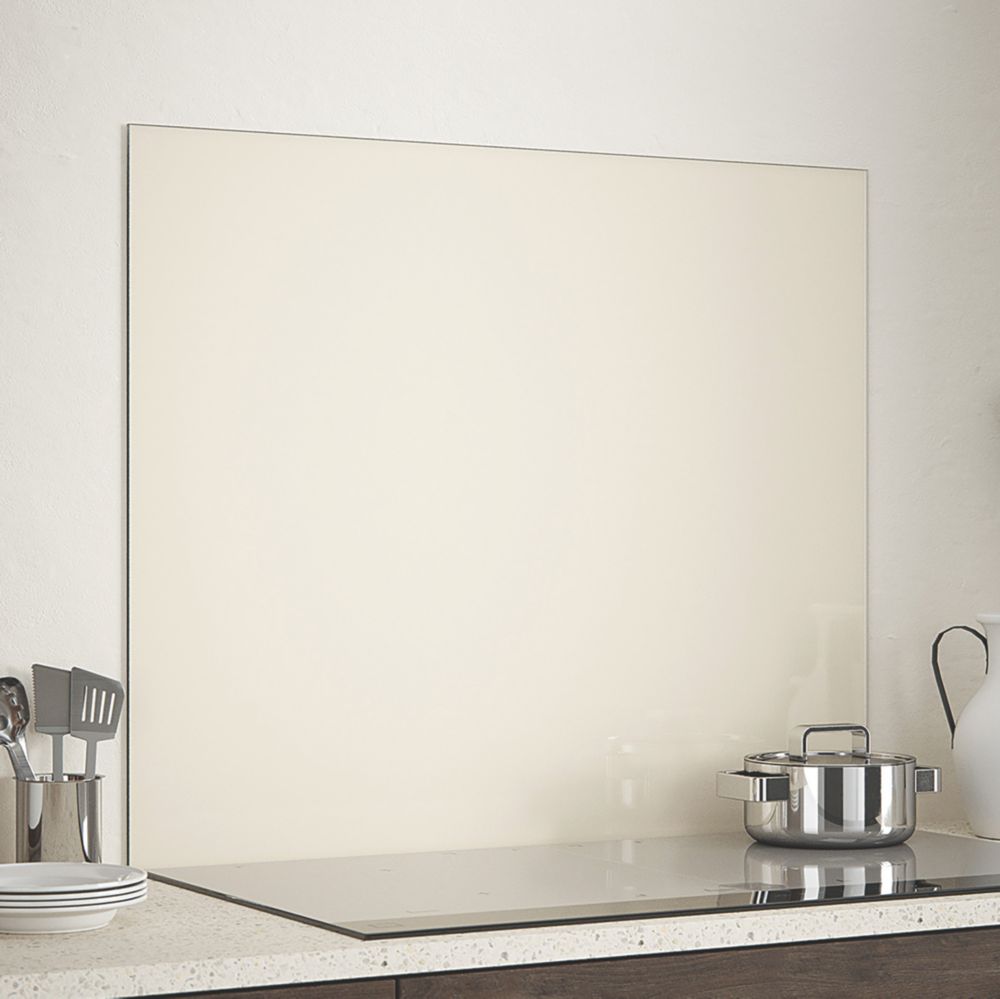 Splashback Cotton Cream Self-Adhesive Glass Kitchen Splashback 900mm x 750mm x 6mm - Screwfix