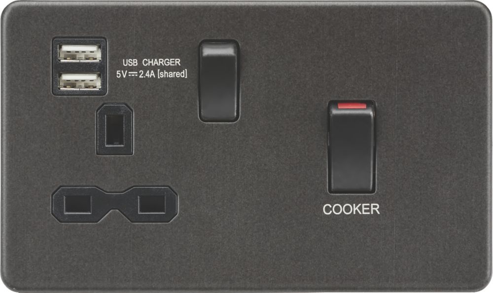 Knightsbridge 45A 1-Gang DP Cooker Switch & 13A DP Switched Socket + 2 ...