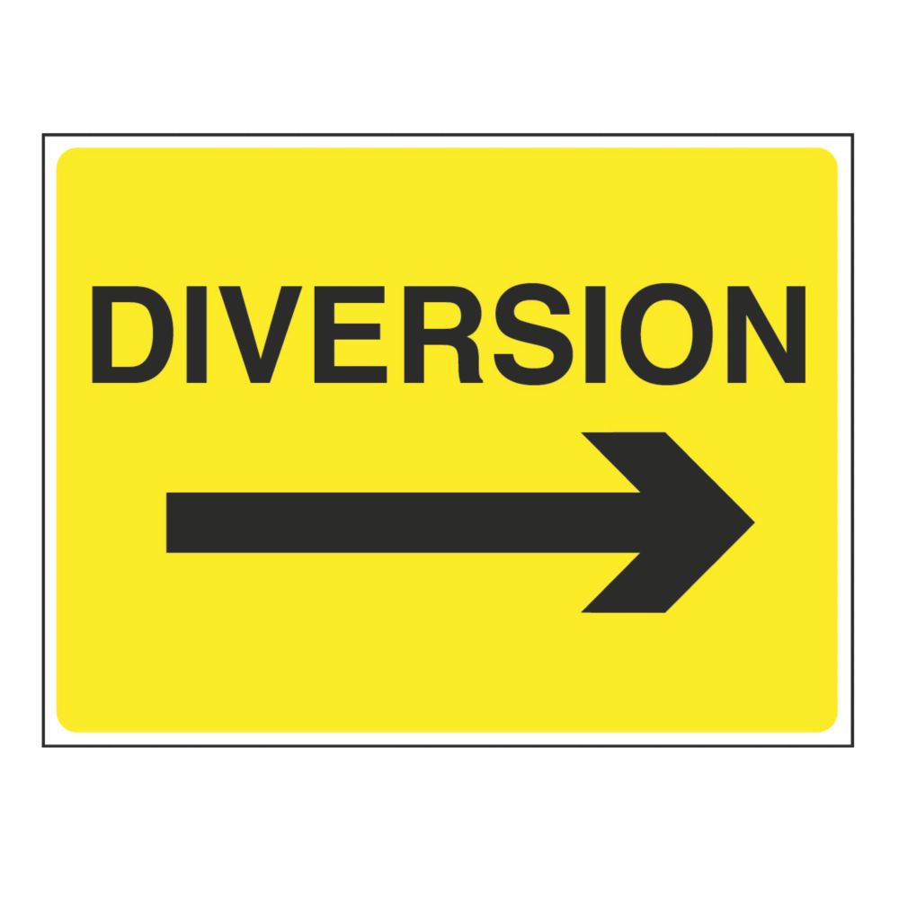"Diversion" with Arrow Right Stanchion Sign 450mm x 600mm - Screwfix