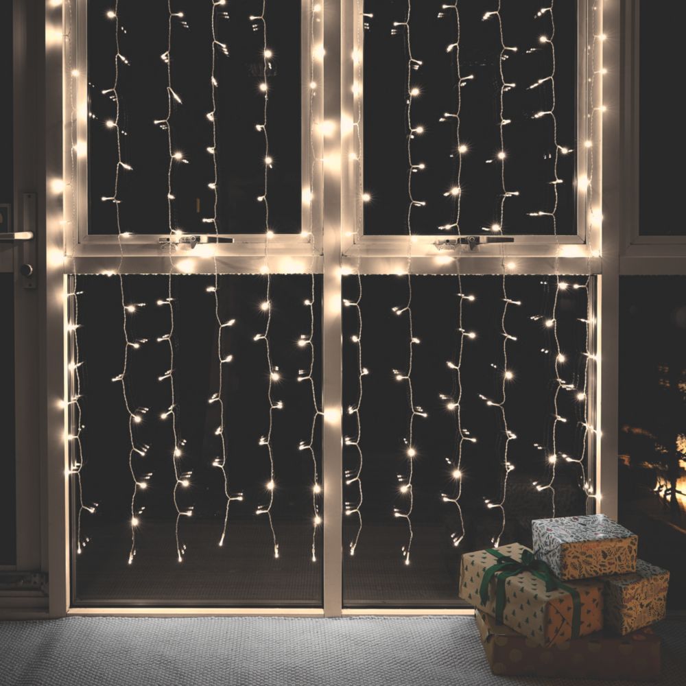 2m x 1.5m Outdoor LED Warm White Curtain Christmas Lights - Screwfix