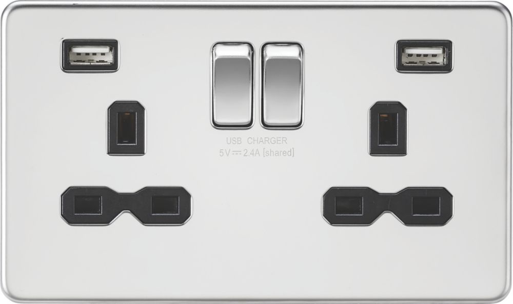 Knightsbridge 13A 2-Gang SP Switched Socket + 2.4A 12W 2-Outlet Type A ...