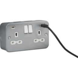 Knightsbridge 13A 2-Gang SP Switched Metal Clad Socket + 4.0A 20W 2 ...