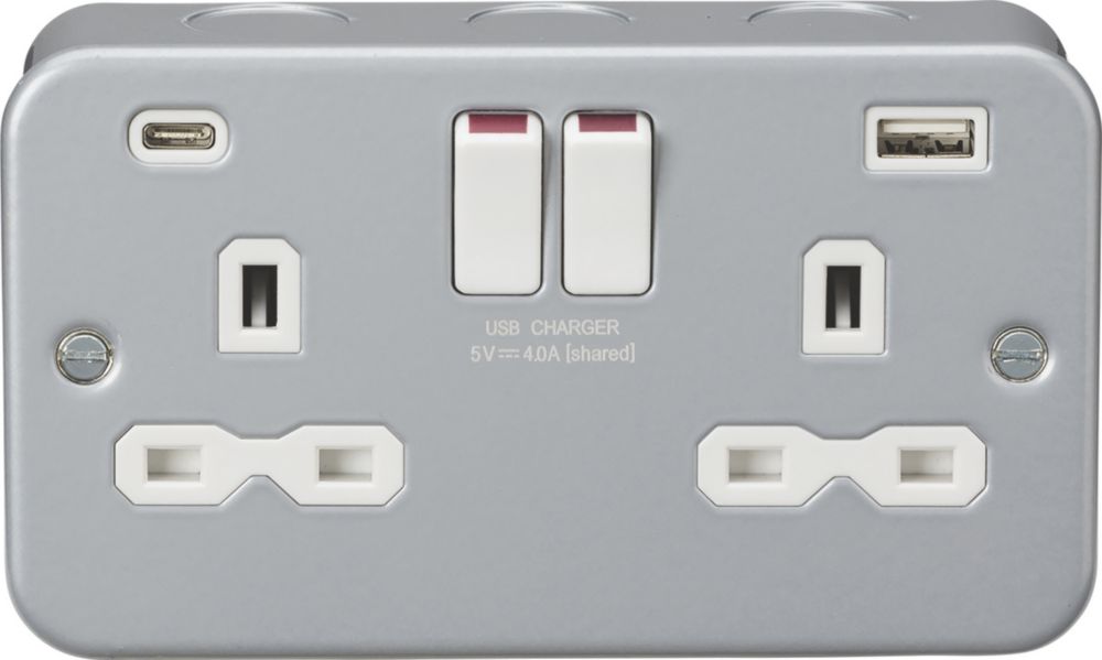 Knightsbridge 13A 2-Gang SP Switched Metal Clad Socket + 4.0A 20W 2 ...