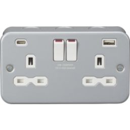 Knightsbridge 13A 2-Gang SP Switched Metal Clad Socket + 4.0A 20W 2 ...