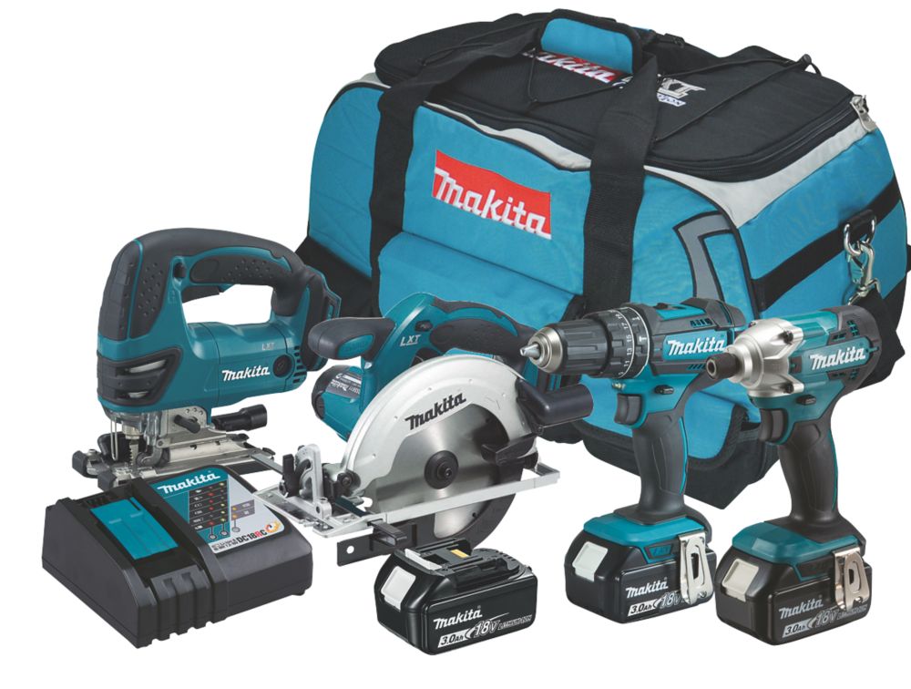 Refurb Makita DLX4137X1 18V 3 x 3.0Ah Li-Ion LXT Cordless 4-Piece Kit ...