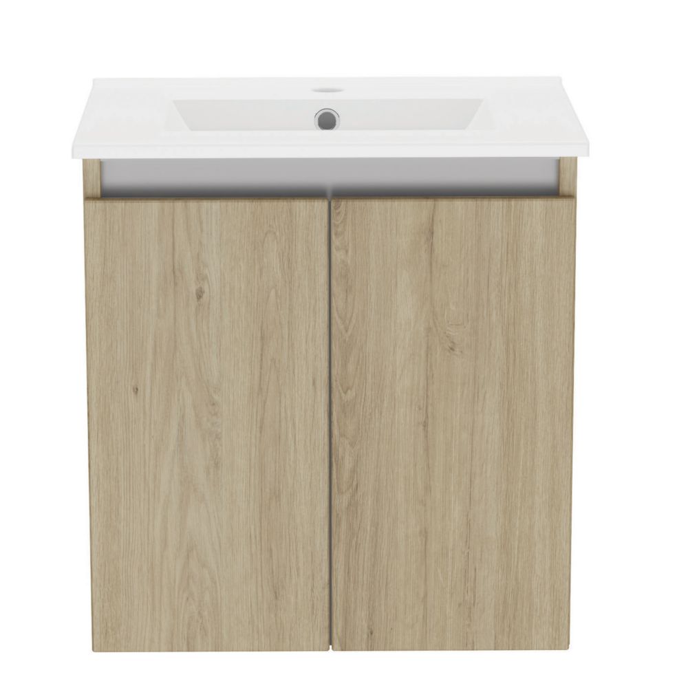 Newland Double Door Wall-Mounted Vanity Unit with Basin Effect Natural ...