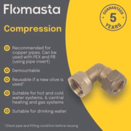 Flomasta Brass Compression Angled Tap Connector 15mm x 1/2" - Screwfix