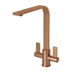 ETAL Stroud Twin Lever Kitchen Mixer Tap Brushed Copper - Screwfix