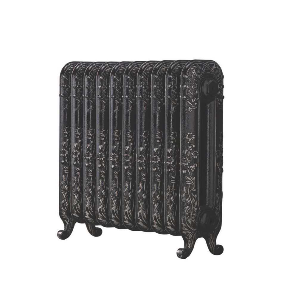 Arroll 597mm x 684mm 2590BTU Black / Silver Cast Iron 2 Column Radiator ...