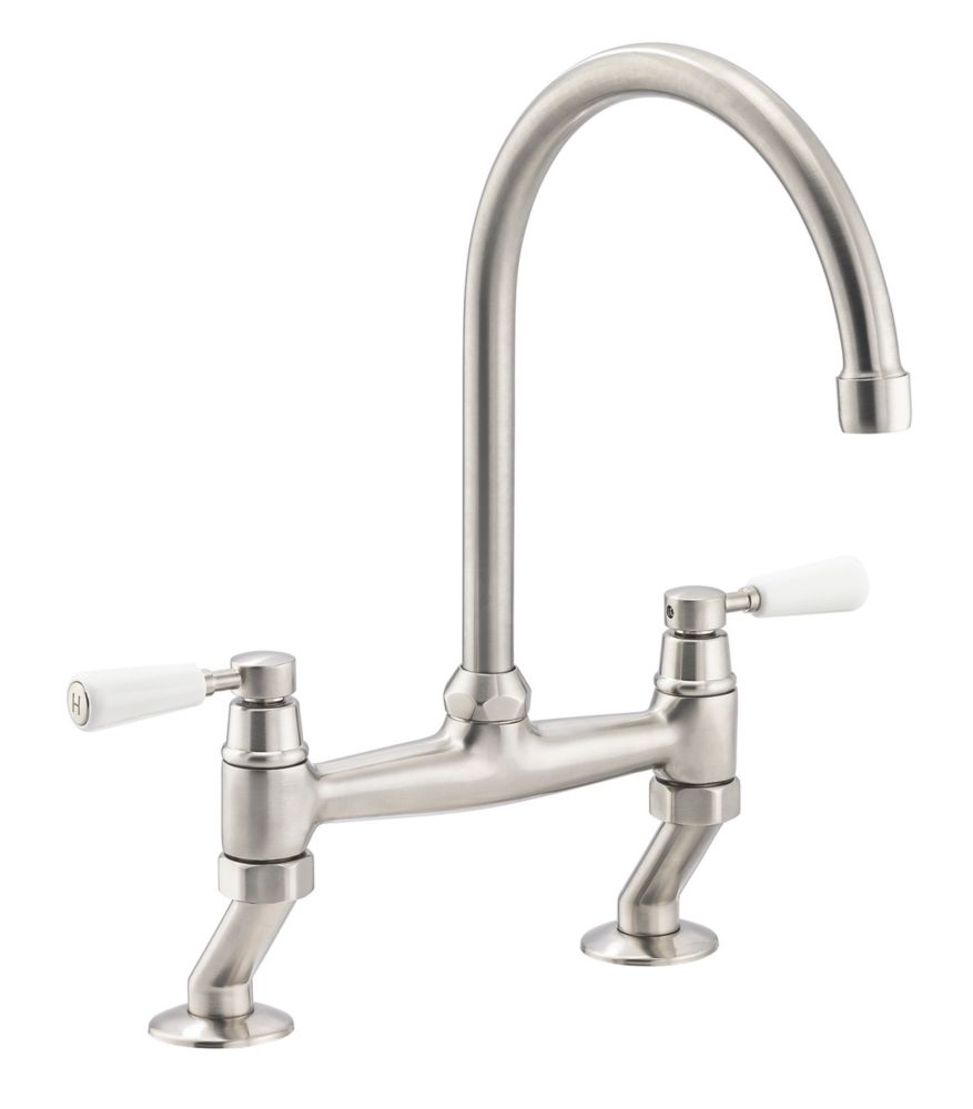 Streame by Abode ACT3029 Traditional Deck Mounted Bridge Mixer Brushed ...