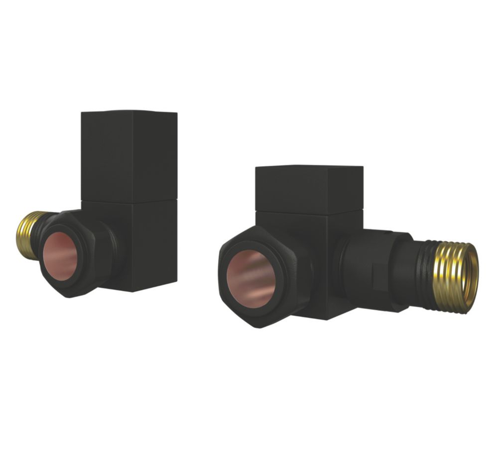 ETAL Swelt 15mm x 1/2" Matt Black Corner Designer Manual Radiator Valve ...