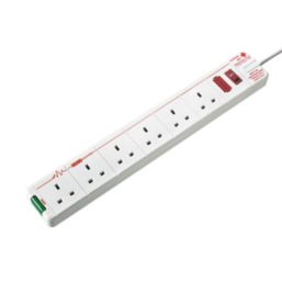 Masterplug 13A 6-Gang Fused Rewireable Trailing Socket with LED White ...