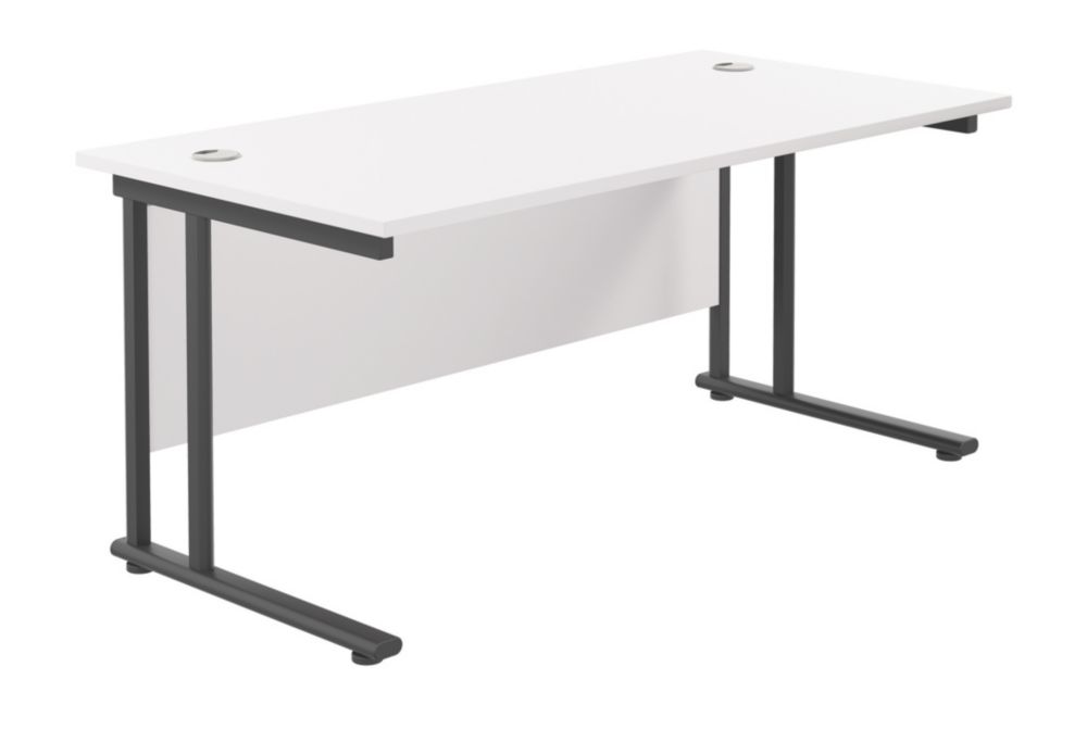 TC Group Aztec Twin Upright Rectangular Office Desk White/Black 1800mm ...