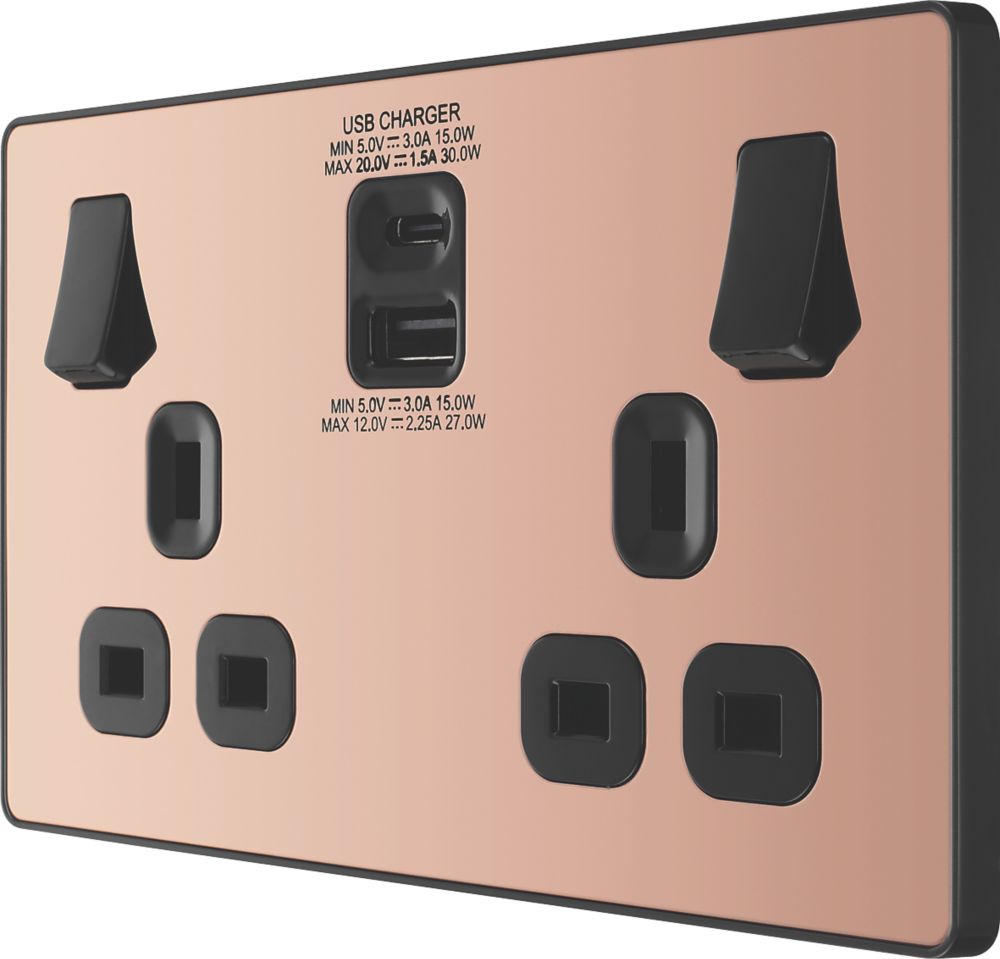 British General Evolve 13A 2-Gang SP Switched Socket + 3A 2-Outlet Type ...