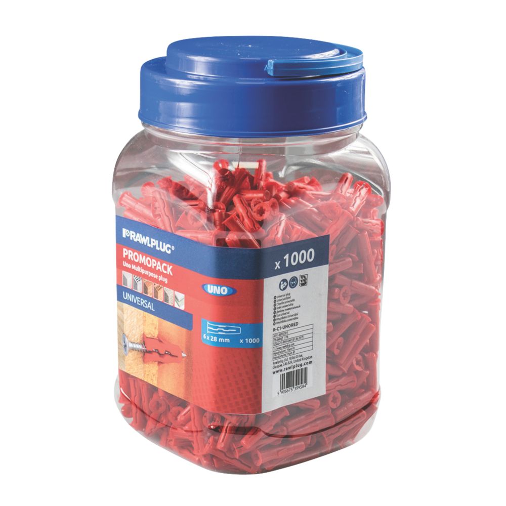 Rawlplug Uno Wall Plugs 6mm x 28mm 1000 Pack - Screwfix