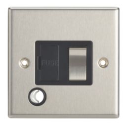 Contactum iConic 13A Switched Fused Spur & Flex Outlet Brushed Steel with Black Inserts - Screwfix