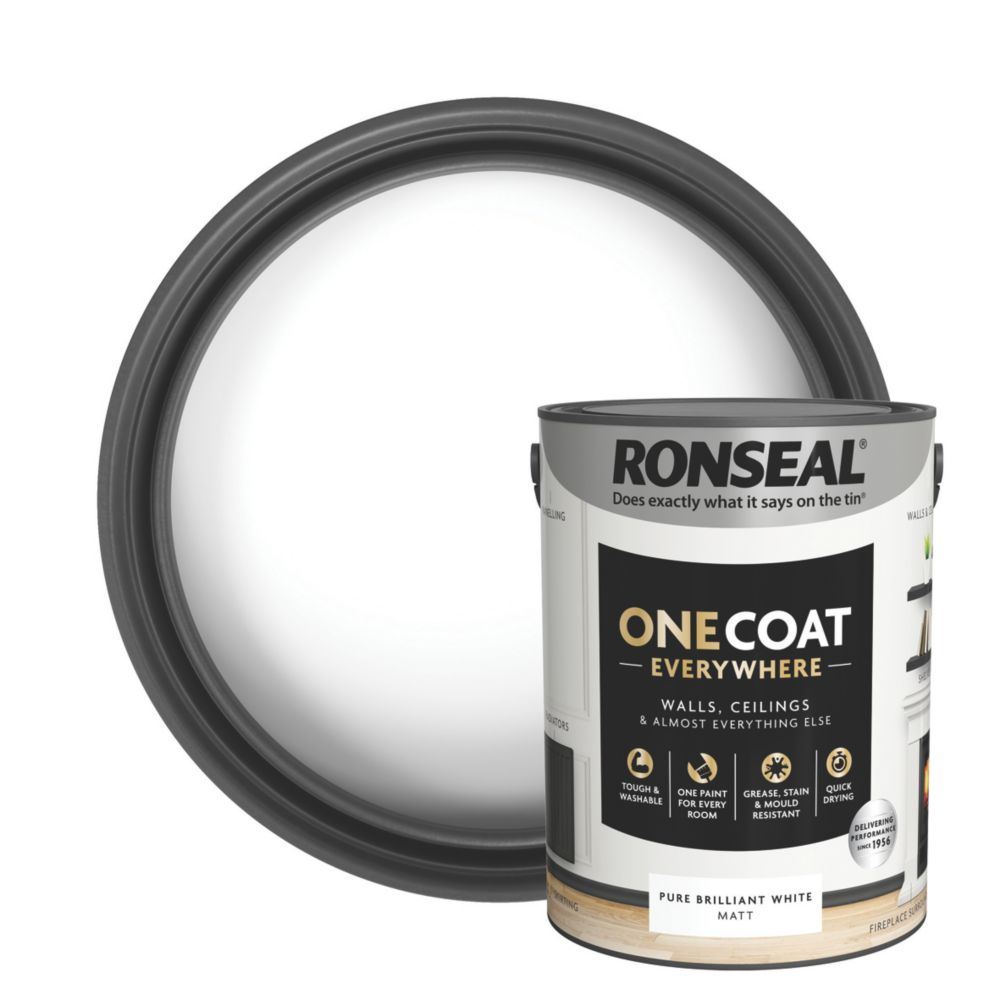 Ronseal 5Ltr Pure Brilliant White Matt Emulsion Multi Surface Paint ...