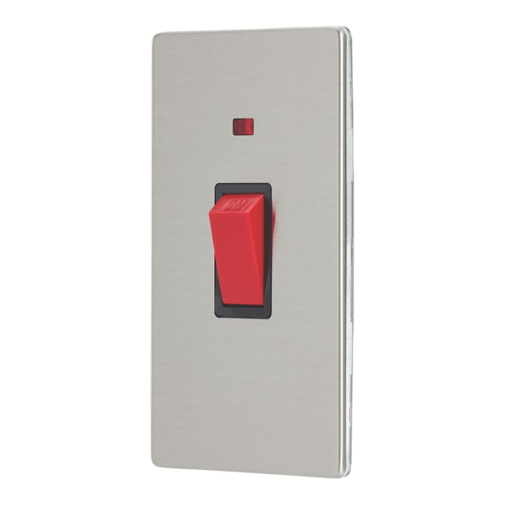 Contactum Lyric 45A 1-Gang DP Control Switch Brushed Steel with Neon ...