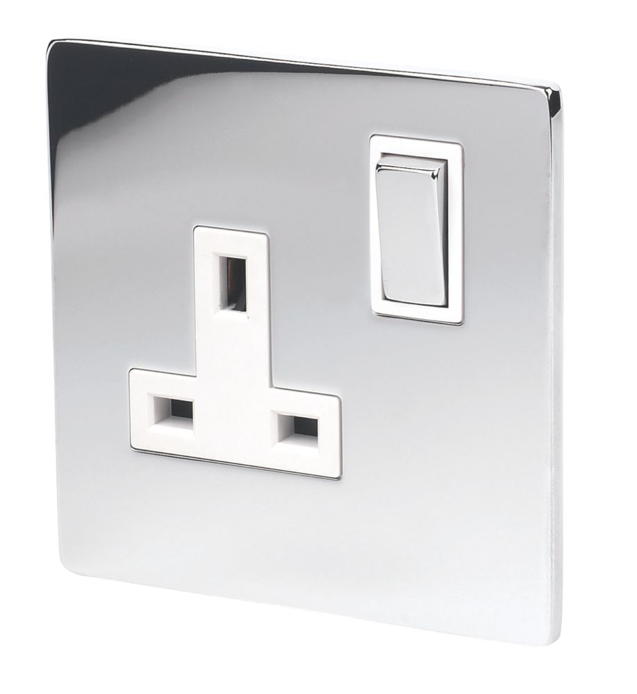 LAP 13A 1-Gang DP Switched Plug Socket Polished Chrome with White ...