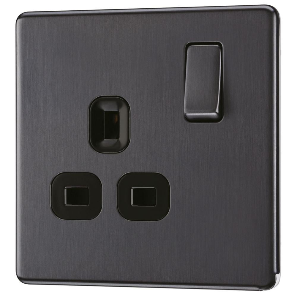 LAP 13A 1-Gang DP Switched Power Socket Slate Grey with Black Inserts ...
