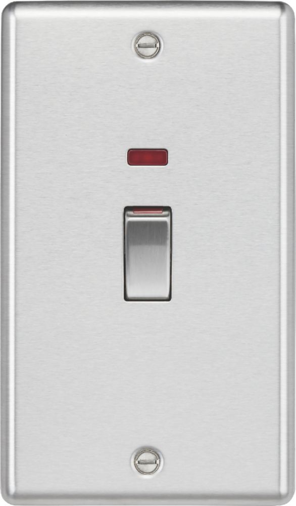 Knightsbridge 45A 2-Gang DP Control Switch Brushed Chrome with LED ...