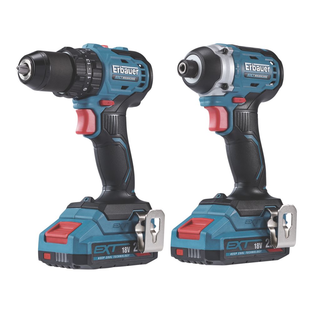 Erbauer 18V 2 x 2.0Ah Li-Ion EXT Brushless Cordless Combi Drill ...