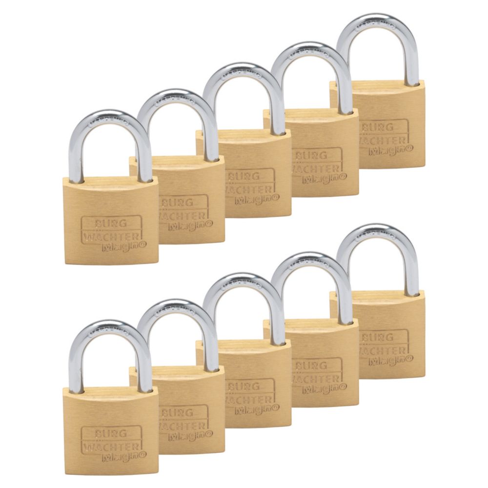 Burg-Wachter Keyed Alike Padlocks Brass 40mm 10 Pack - Screwfix