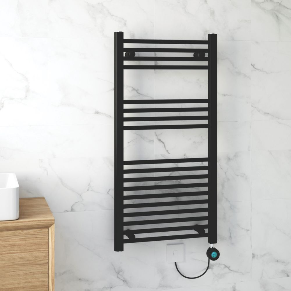 Flomasta 1000mm x 500mm 852BTU Black Flat Electric Towel Radiator ...