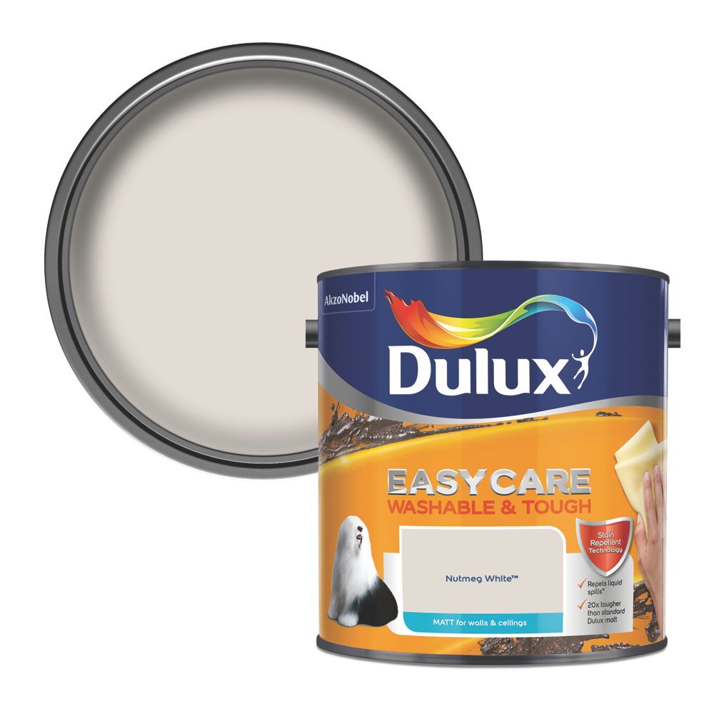 Dulux EasyCare Washable & Tough 2.5Ltr Nutmeg White Matt Emulsion Paint ...