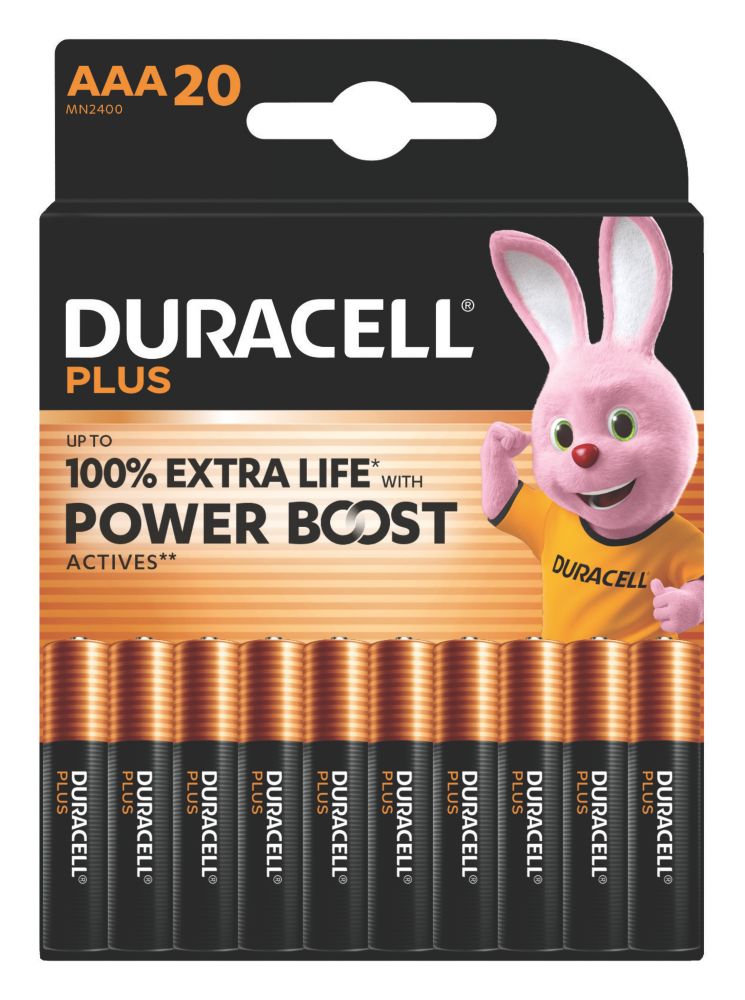 Duracell Plus AAA 1.5V Alkaline Batteries 20 Pack - Screwfix