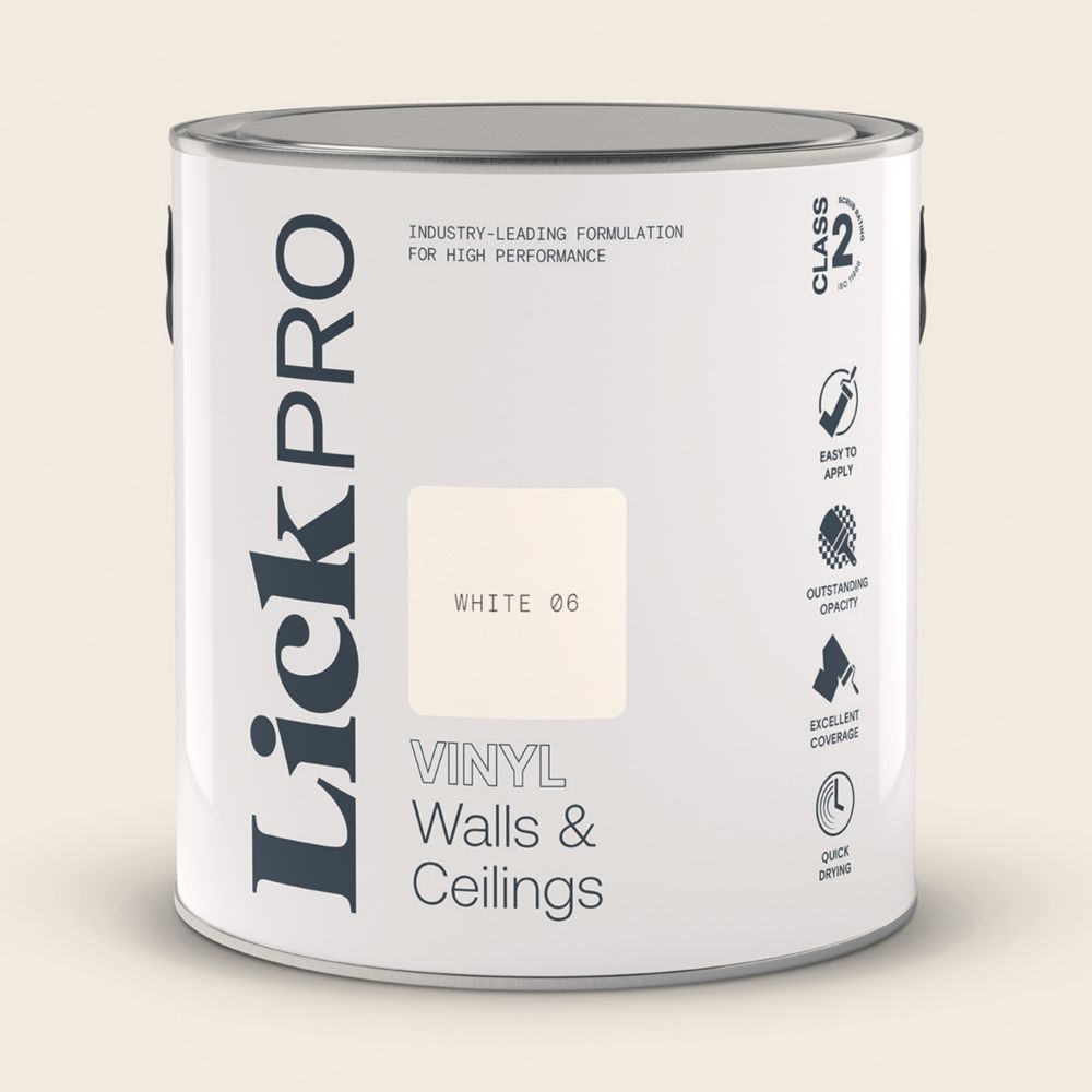 LickPro 2.5Ltr White 06 Vinyl Matt Emulsion Paint - Screwfix