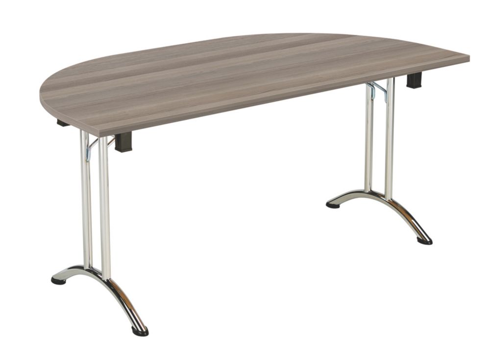 TC Group One Union Semi-Circular Folding Table Grey Oak/Chrome 1600mm x ...