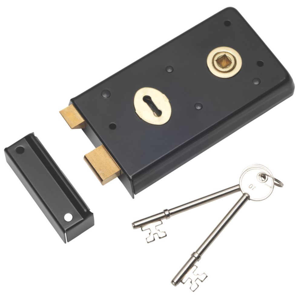 Eurospec Fire Rated Rim Lock Black 145mm x 80mm - Screwfix