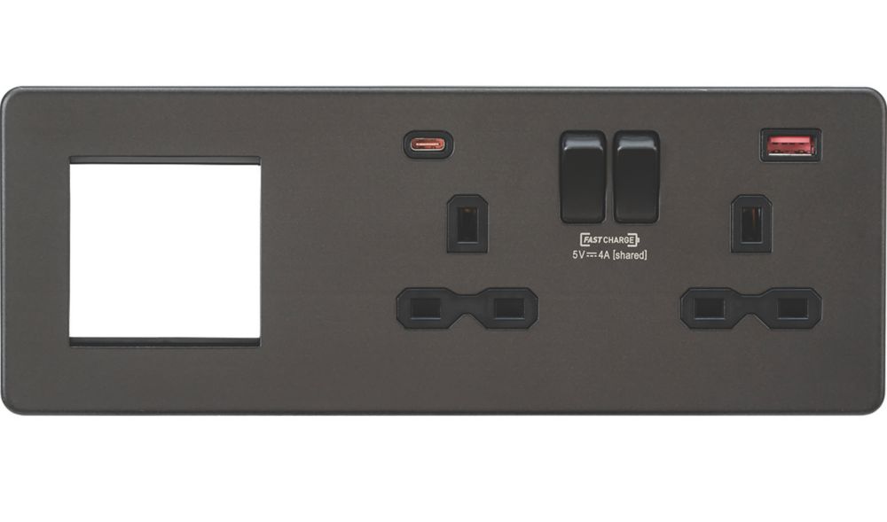 Knightsbridge SFR992RSB 13A 2-Gang DP Combination Plate + 4.0A 18W 2 ...