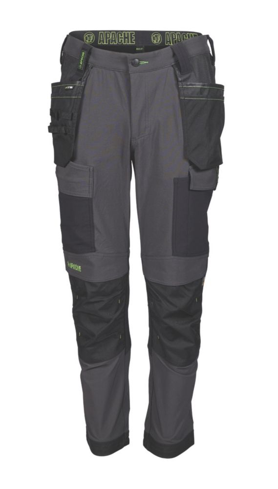 Apache Calgary Work Trousers Grey/Black 28" W 29" L - Screwfix