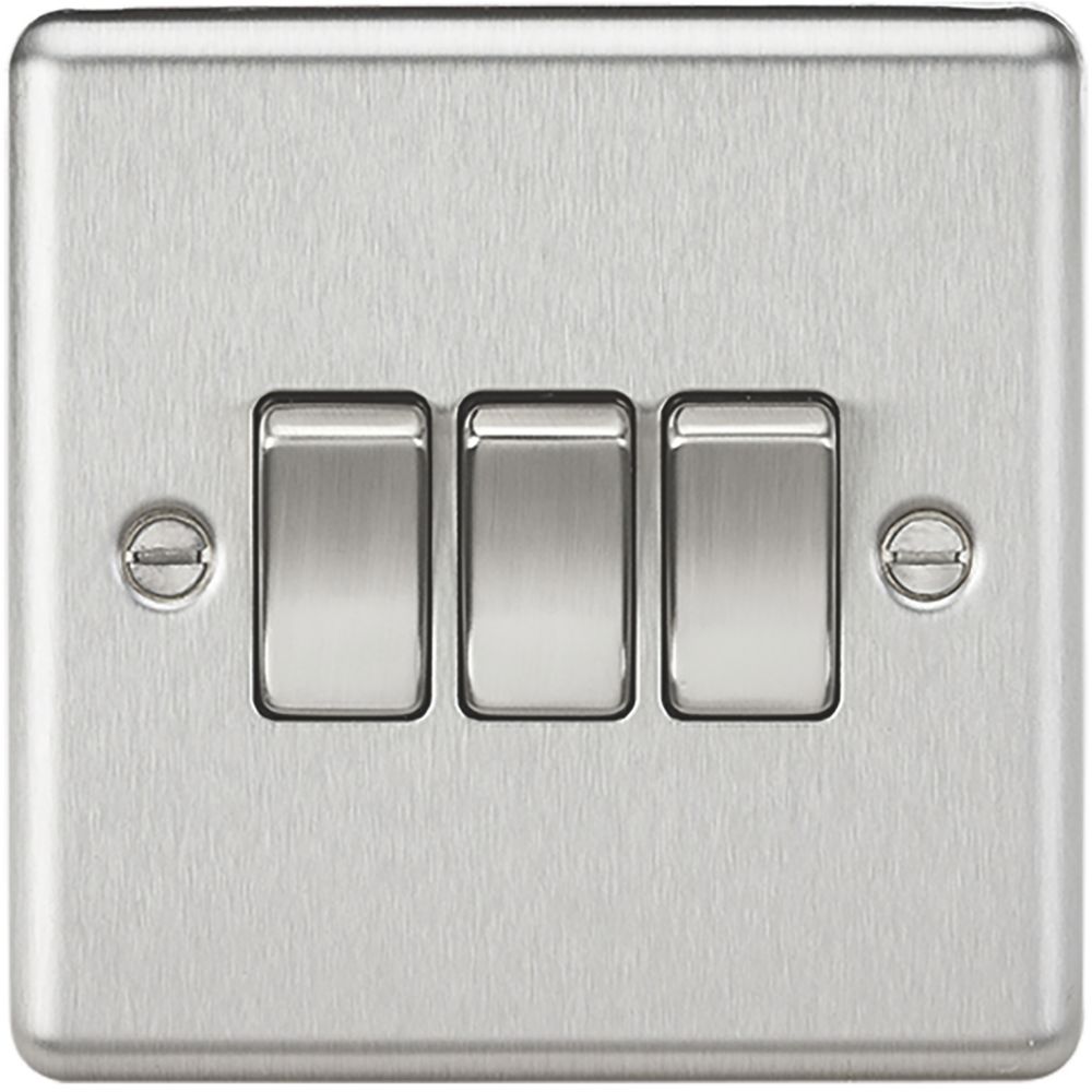 Knightsbridge 10AX 3-Gang 2-Way Light Switch Brushed Chrome - Screwfix