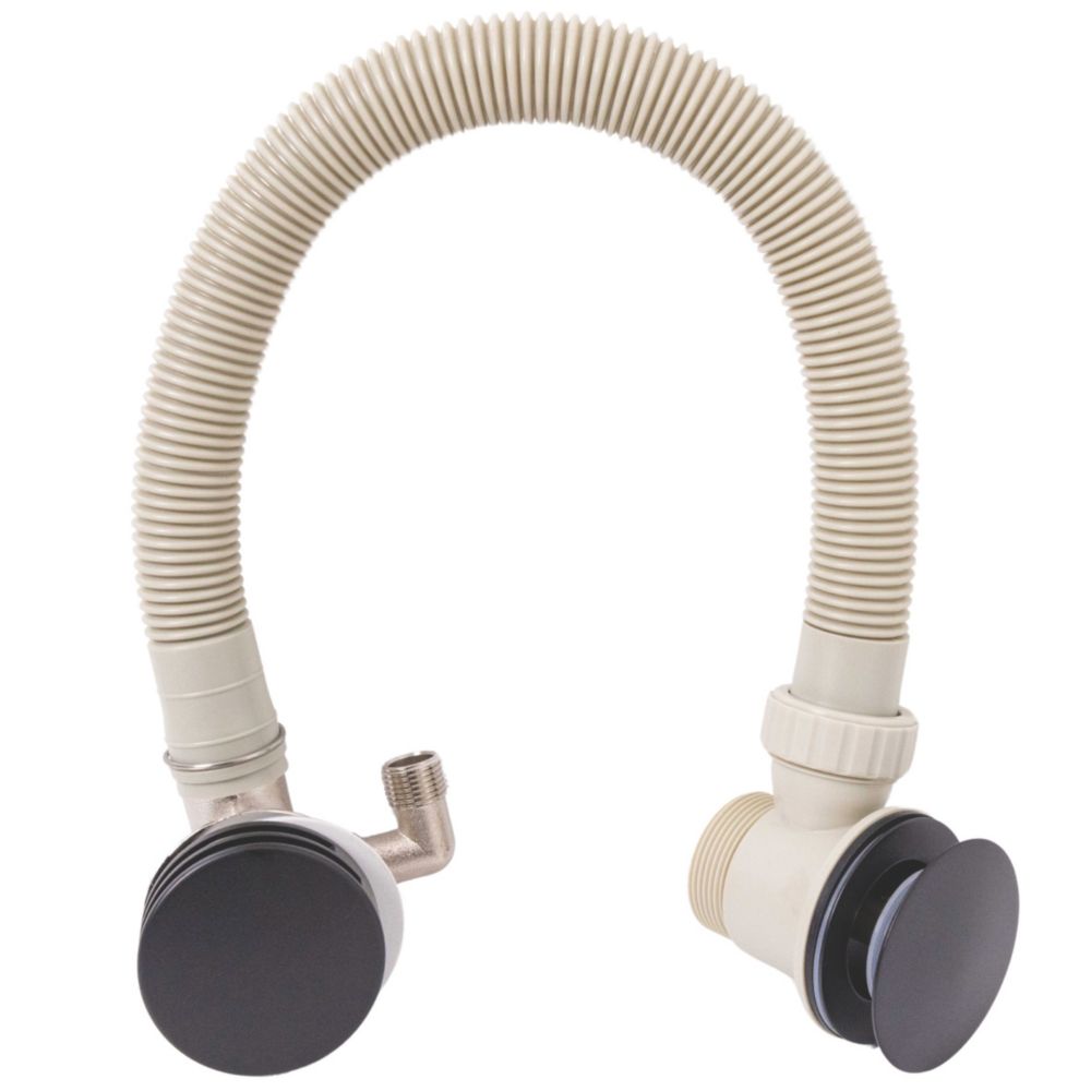 ETAL Freeflow Matt Black Round Head Bath Overflow Filler Tap With ...