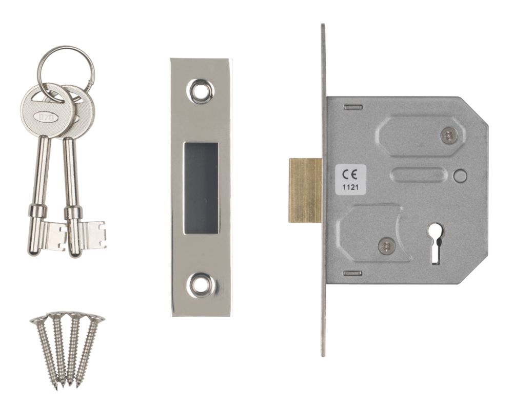 Smith & Locke Fire Rated 3 Lever Nickel-Plated Mortice Deadlock 64mm ...