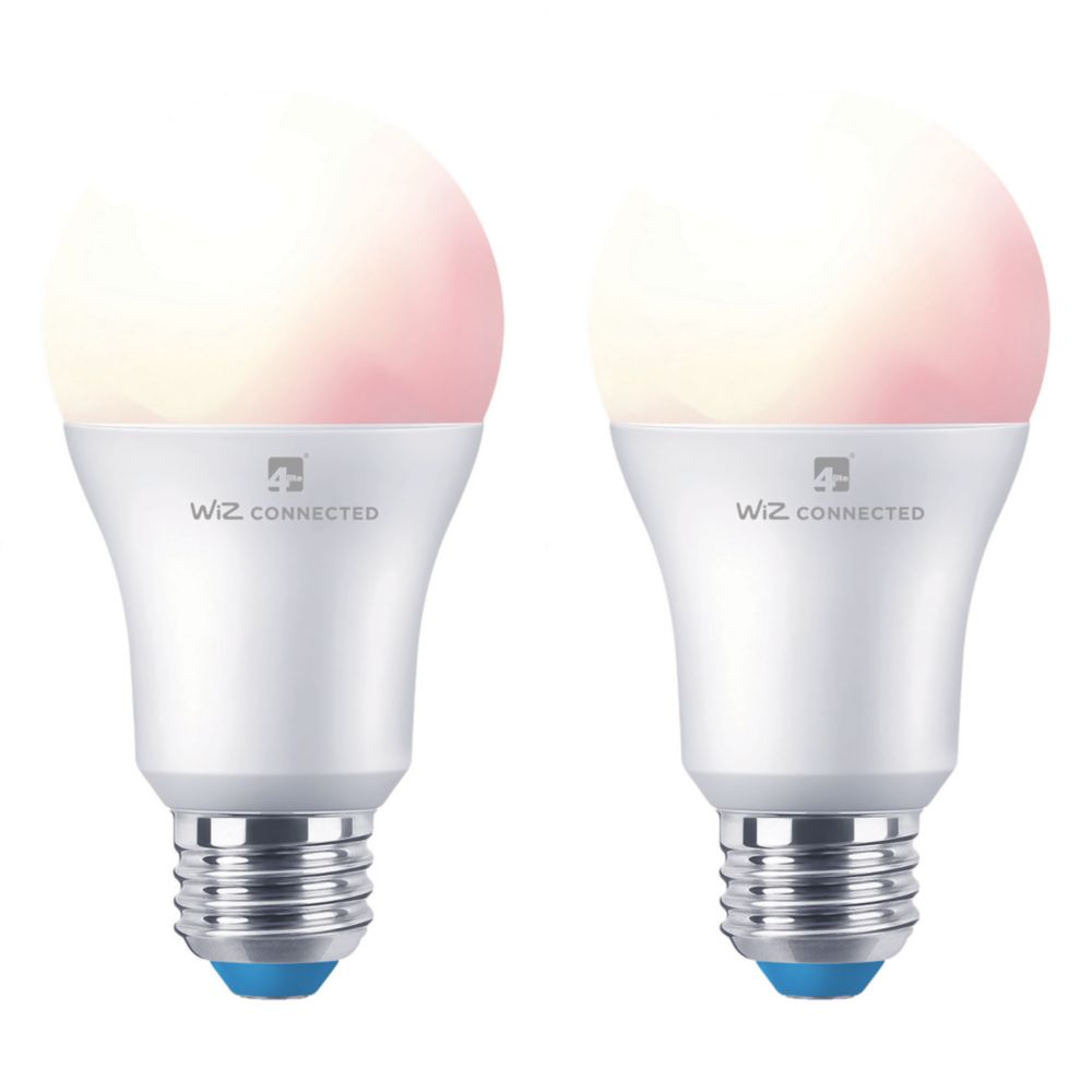 4lite E27 A60 RGB & White LED Smart Light Bulb 8W 850lm 2 Pack - Screwfix