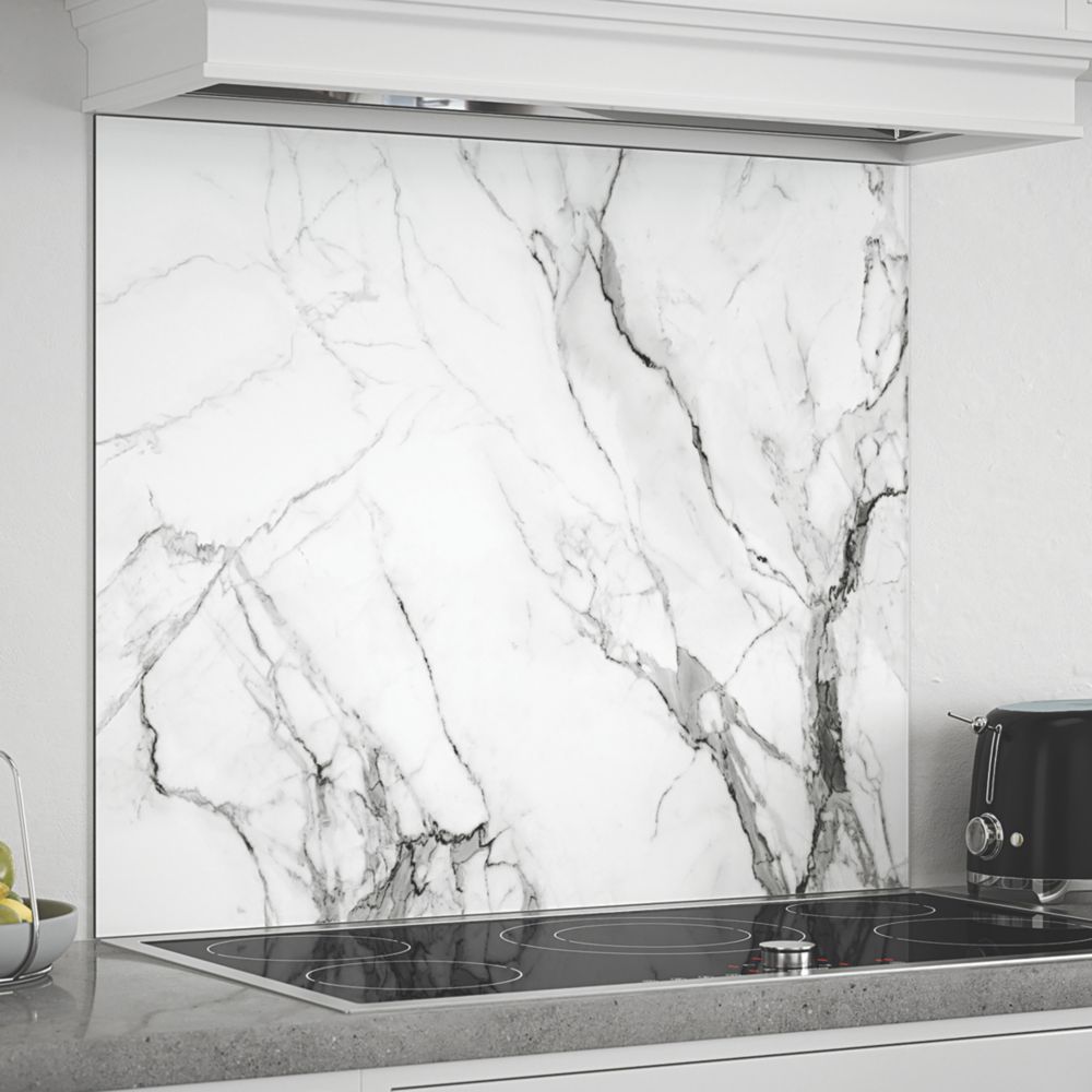 Splashback Carrara Marble Grey/White Kitchen Splashback 900mm x 750mm x ...