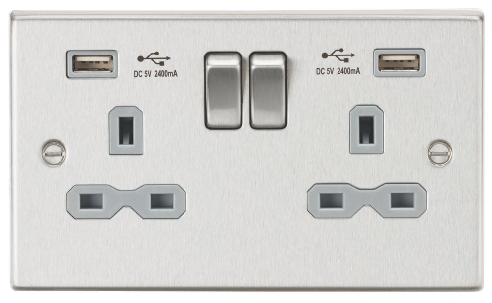 Knightsbridge 13A 2-Gang SP Switched Socket + 2.4A 2-Outlet Type A USB ...