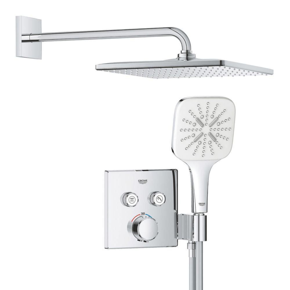 Grohe Precision SmartControl HP Rear-Fed Concealed Chrome Thermostatic Square Head Shower System ...