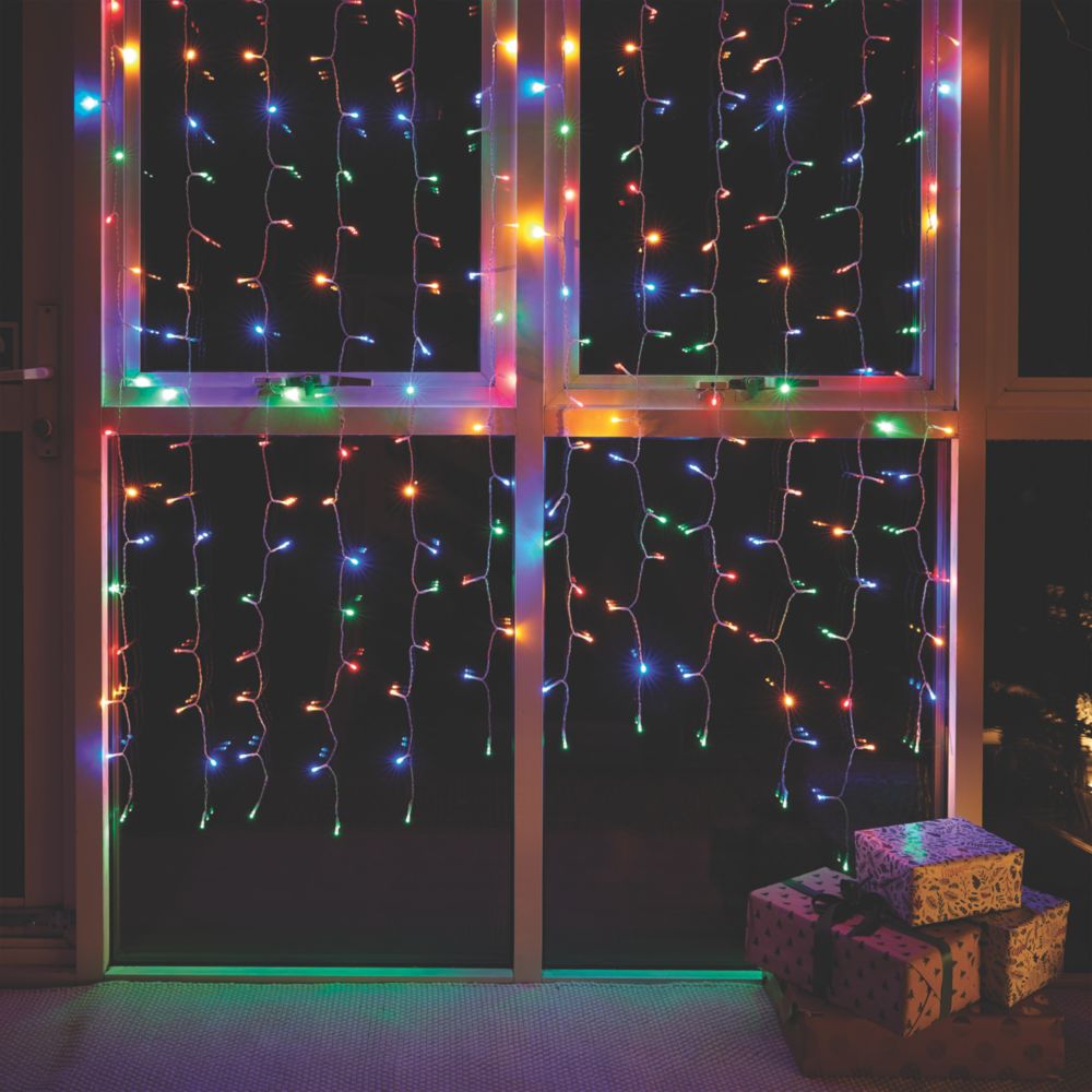2m x 1.5m Outdoor LED Multi Colour Curtain Christmas Lights - Screwfix