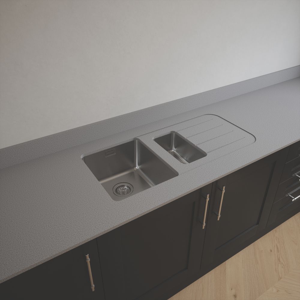 Metis Light Grey Kitchen Worktop with 1.5 Bowl Stainless Steel Sink ...