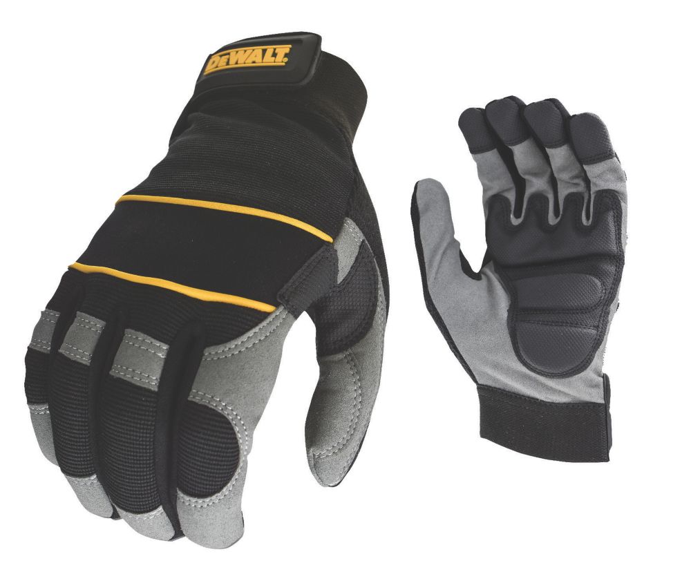 DEWALT Padded Powertool Grip Gloves Black / Grey Medium - Screwfix