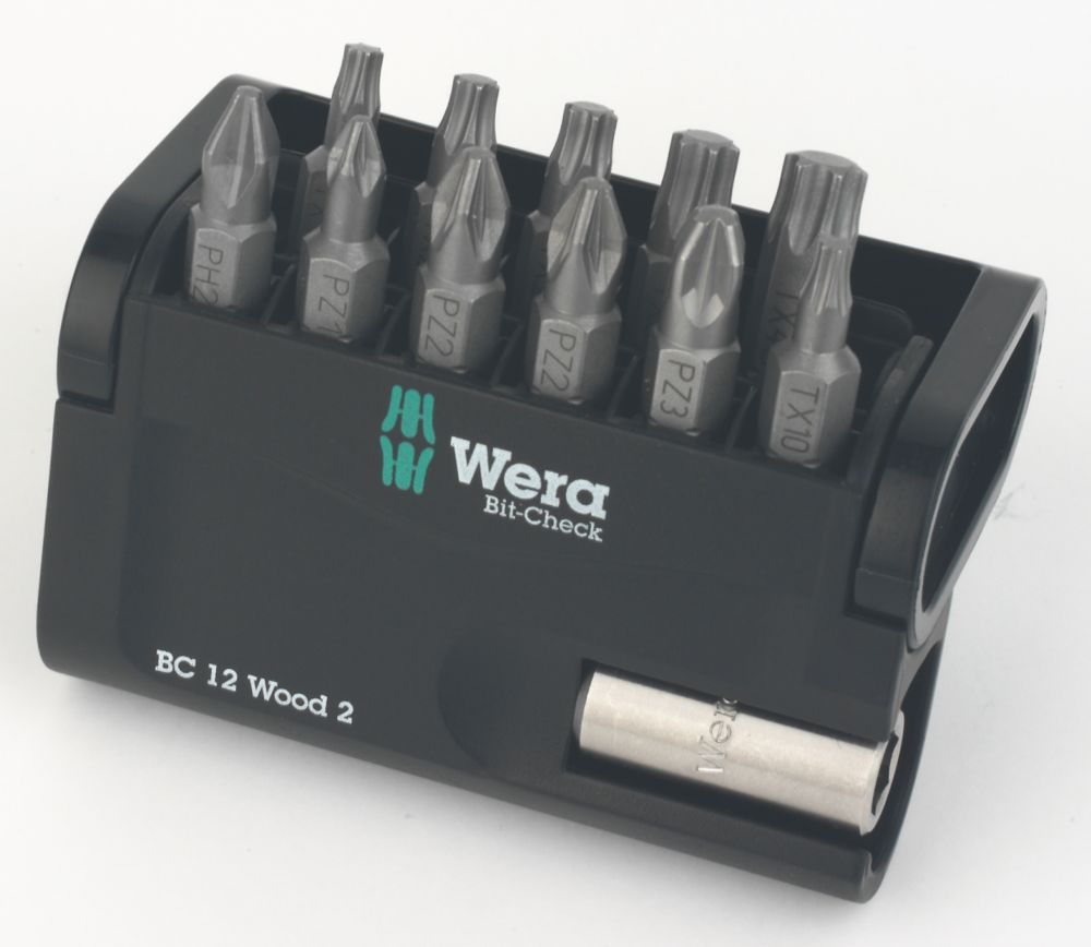 Wera Bit-Check 12 Wood 2 SB 1/4" Hex Shank Mixed Bit Set 12 Pieces ...