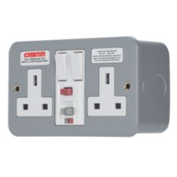 Contactum 13A 2-Gang 2-Pole Switched Metal Clad Passive RCD Socket with ...